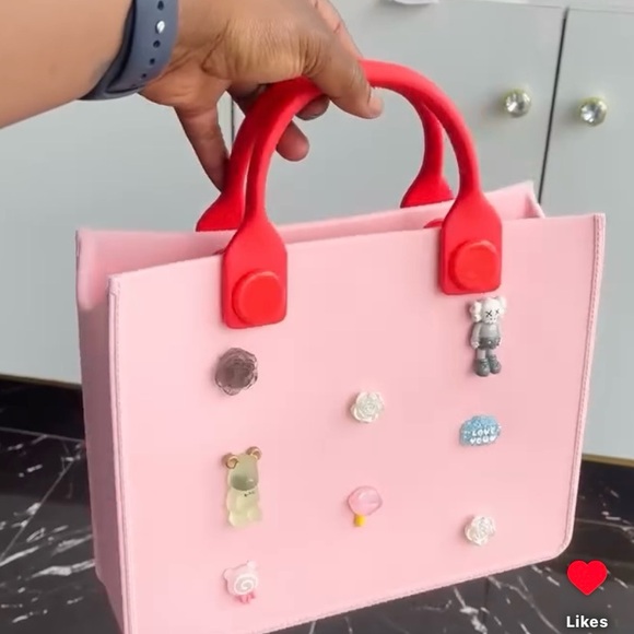 KAWS | Bags | Kaws Pink Handbag With Red Handles | Poshmark